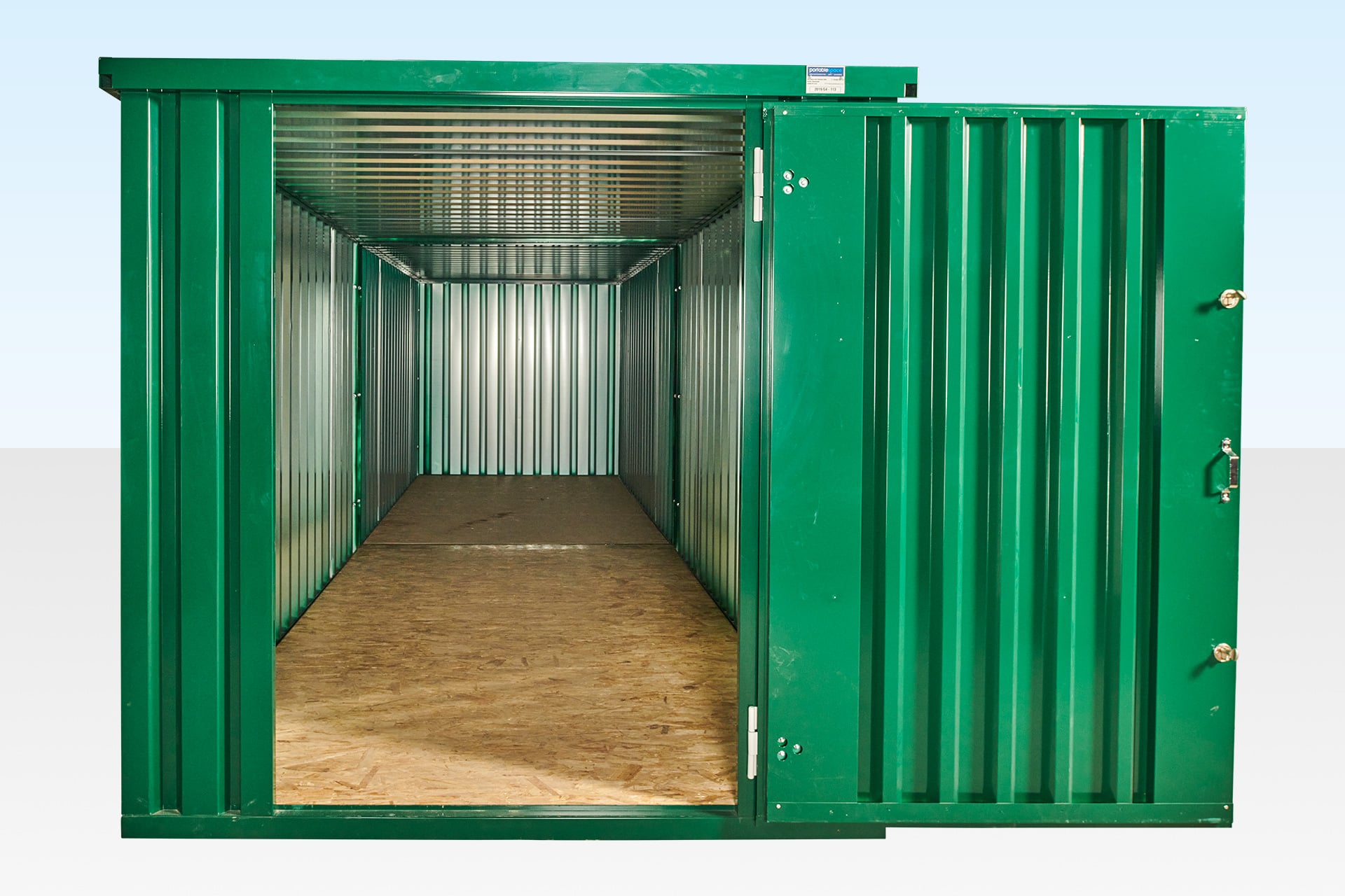 8m x 2.1m Flat Packed Stores Linked End on End (Powder Coated Green)