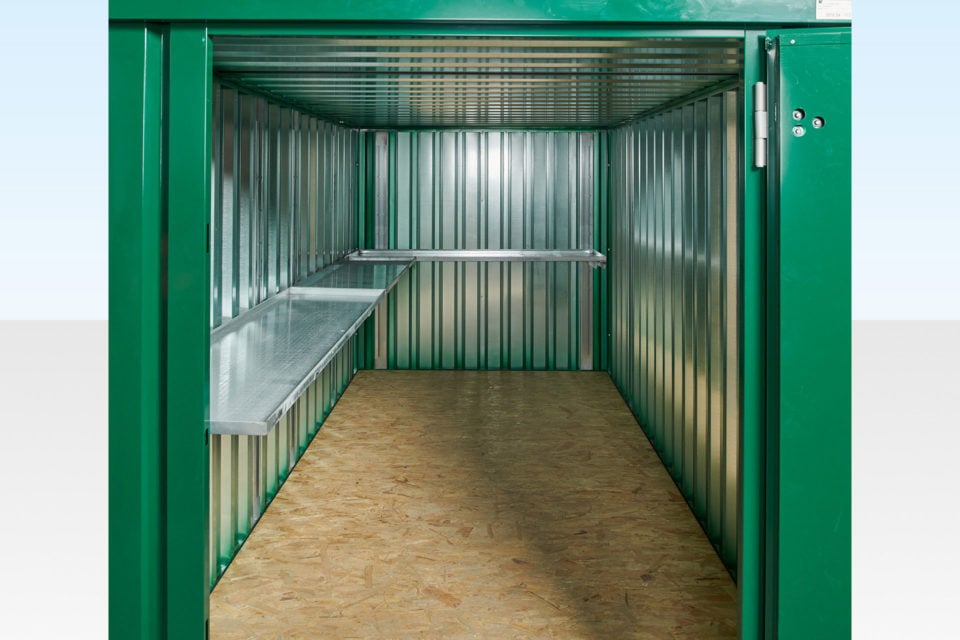 4m Flat Pack Store Shelving - 1 Side+Rear - Portable Space