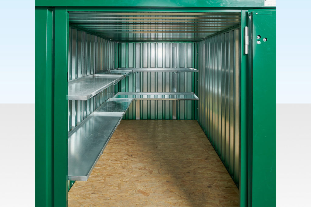 Shelving for 4m Flat Pack Store - Side & Rear - Portable Space