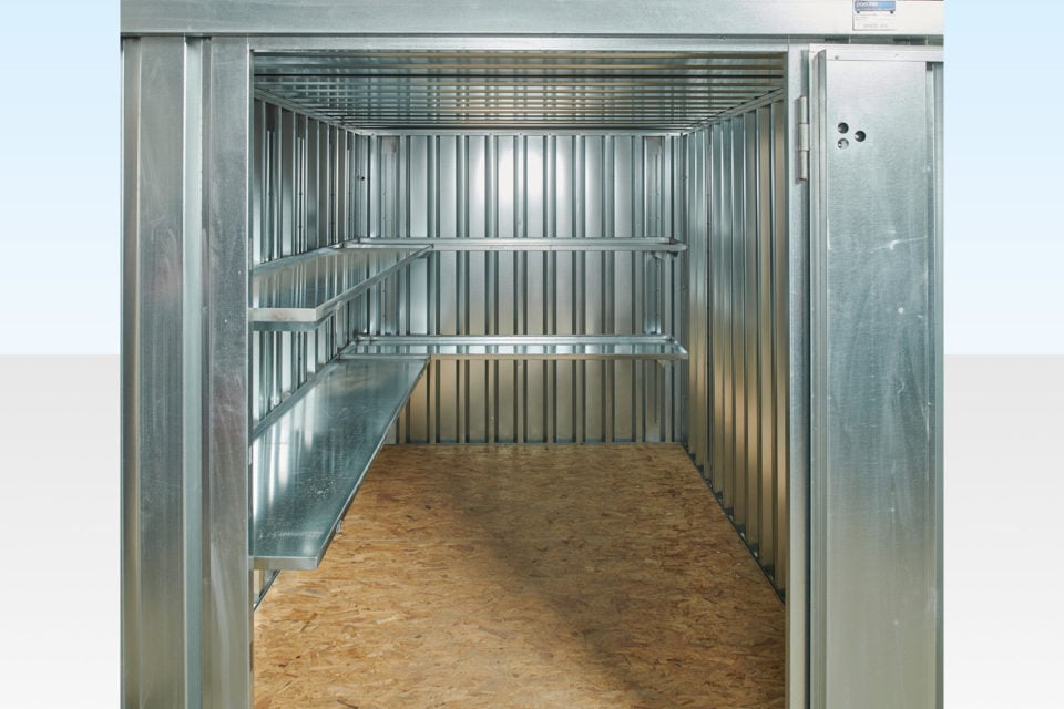 Shelving for 3m Flat Pack Store - 1 Side+Rear - Portable Space