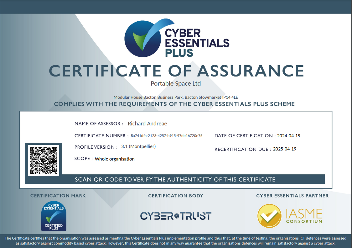 Portable Space Achieves Cyber Essentials Plus Certification in 2024 ...